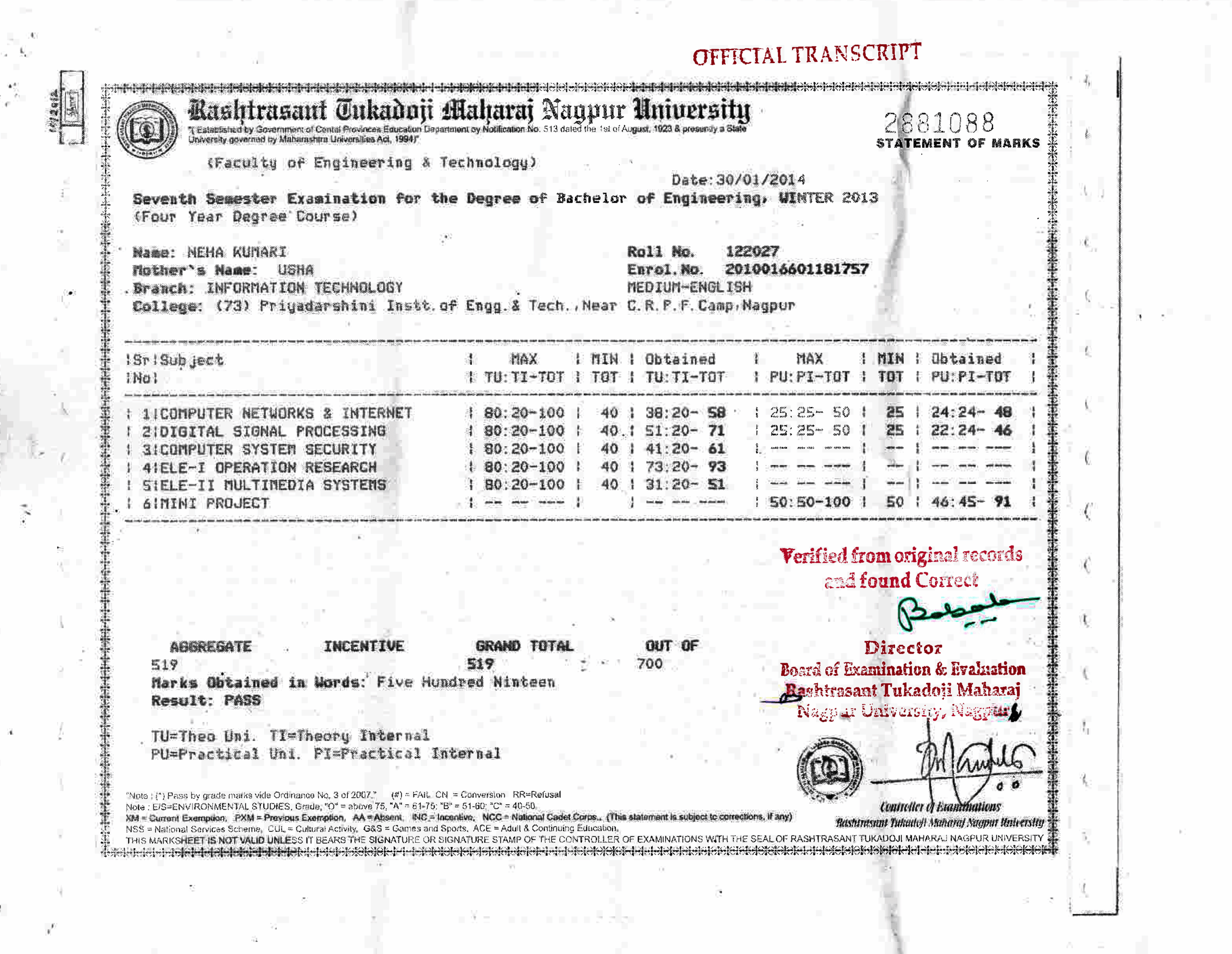 Nagpur University transcript - Worldwide Transcripts